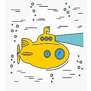 Ambesonne Yellow Submarine Duvet Cover Sets, Ocean Nautical Adventure Underwater Bubbles Porthole Cartoon, Bedding Set with 2 Duvet Covers & 4 Pillowcases, 2 Pack Queen Size, White Yellow Blue
