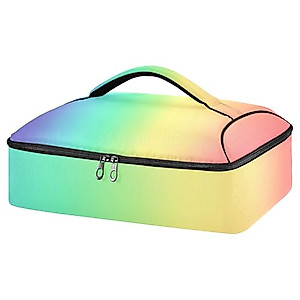 Kcldeci Insulated Thermal Food Carrier Insulated Casserole Carrier for Hot or Cold Food,Colorful Rainbow Gradient Insulated Tote Bag for Potluck Cookouts Parties Picnic,Lasagna Lugger
