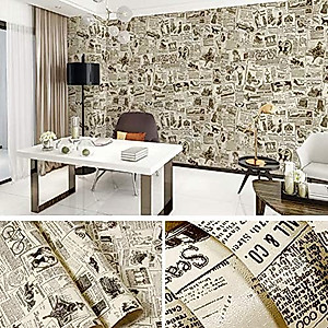 Lependor 17.71" X 118" Vintage Newspaper Self Adhesive Paper Peel & Stick Wallpaper for Bedroom Livingroom Decor - 17.71" X 9.8 ft