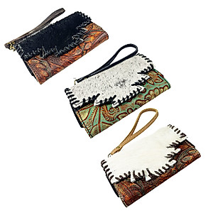 Urbalabs Cowhair Genuine Leather Women Cell Phone Holder Western Wallets Clutch Leather Purse Cell Phone Holder Pouch Tooled Wallet For Women Cowgirl Small (Light Brown)