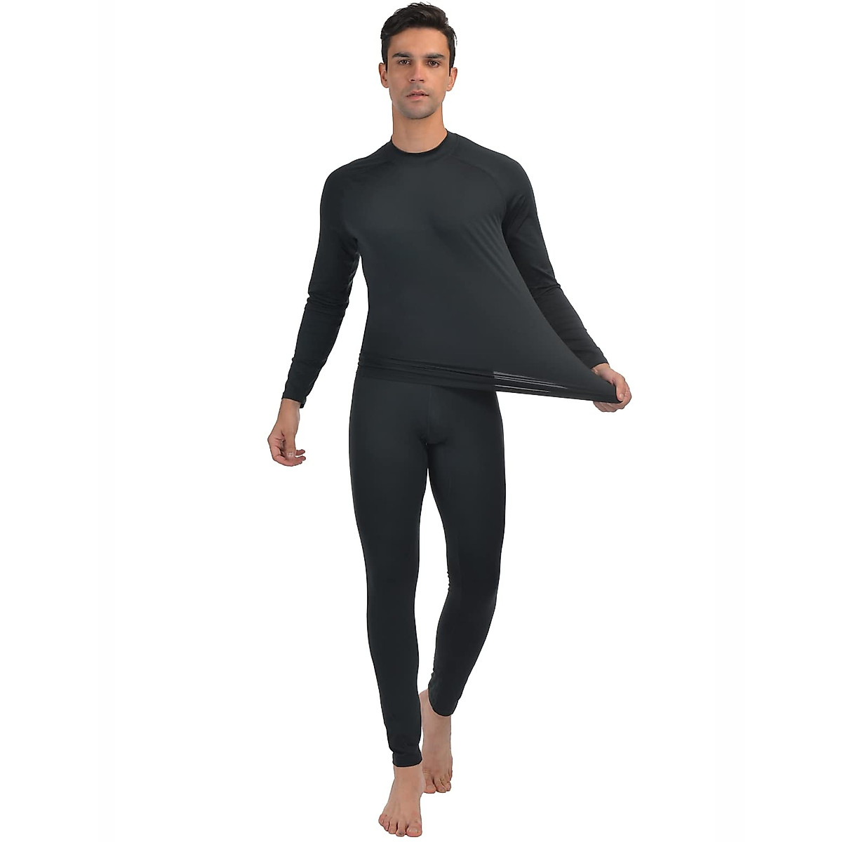 qualidyne Men's Thermal Underwear Winter Base Layer Long Johns Set Top and Bottom Sports Suits Black