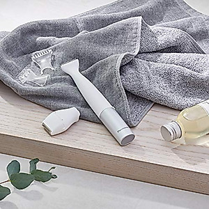 Panasonic Bikini Trimmer and Shaver for Women with 4 Attachments for Gentle Grooming in Sensitive Areas, Wet/Dry, Battery-Operated – ES-WV60-S (White / Silver)