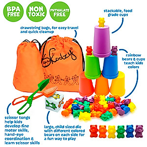 Skoolzy Preschool Activities - Lacing Beads for Kids and Rainbow Counting Bears - Montessori Toys for Toddlers Occupational Therapy Fine Motor Skills Toys Autism OT