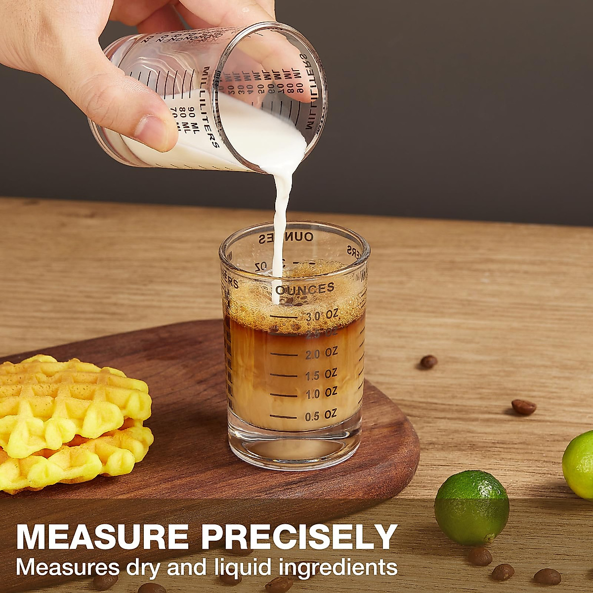 Hlukana 2 Pack Shot Glass Measuring Cup, 3 Ounce Heavy Base Jigger, Espresso Shot Glass, Liquid Glass Cup, Round Shot Glasses, Small Glass Shot Cups for Vodka, Whiskey, Tequila, Espresso, Liquor