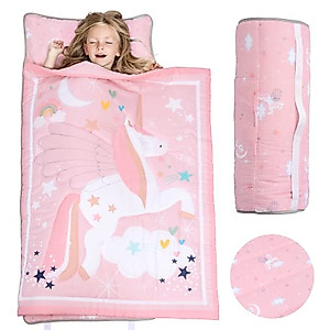 Poemuphi Toddler Nap Mat - Magical Unicorn Design with Removable Pillow and Soft Blanket, Slumber Bag for Girls' Daycare, Preschool, Travel, and Camping