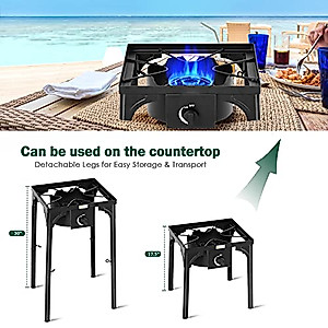 Goplus Outdoor Camping Stove, Single Burner Propane Gas Cooker w/Detachable Legs & 0-20 PSI Regulator & CSA Approval for Camp Paito RV, Cast Iron, 100,000-BTU