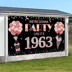 Large 60th Birthday Banner Backdrop Decorations for Women, Rose Gold We're Gonna Party Like It's 1963 Sign Party Supplies, Happy Sixty Birthday Poster Decor for Outdoor Indoor