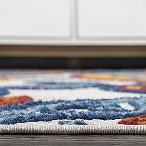 JONATHAN Y AMC102B-5 Julien Paisley High-Low Indoor Outdoor Area-Rug Bohemian Floral Easy-Cleaning High Traffic Bedroom Kitchen Backyard Patio Porch Non Shedding, 5 X 8, Orange/Blue