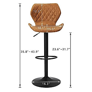 SUPERJARE Adjustable Bar Stools Set of 2, Rustic Swivel Barstools with Back, Modern Counter Height Chairs for Pub Kitchen, Brown