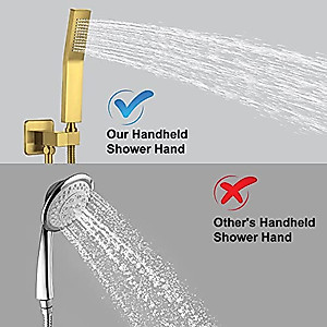 NERDON Shower System, 12 Inch Brushed Gold High Pressure Shower Head with Rain Handheld Combo Set, Ceiling Mounted Dual Shower Head System, Bathroom Shower Faucet Set Rough-in Valve Body and Trim