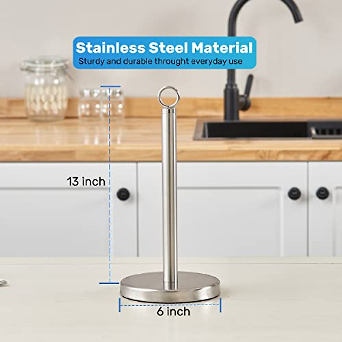 Paper Towel Holder Countertop, Surdy Weighted Base Paper Towel Holder Stand for Kitchen Bathroom with One-Handed Operation (Brushed Nickel)