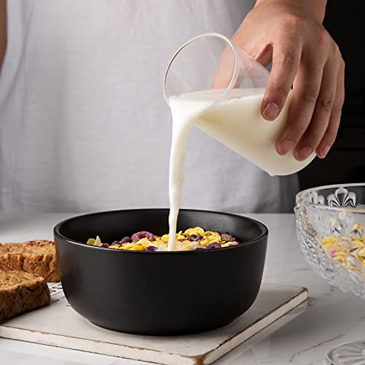 AmorArc Stoneware Cereal Bowls Set of 4, 26oz Soup Bowls Set for Cereal Soup Snacks, Modern Kitchen bowls for Meal, Dishwasher &Microwave Safe, Matte Black