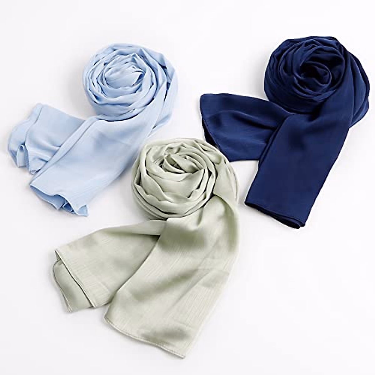 3PCS Muslim Women Natural Wrinkle Long Chiffon Hijab Scarves Smooth Crinkle Ladies Shawl Wrap Set With Gift Box (Color B), 175*70cm