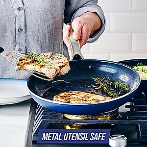 Blue Diamond Cookware Diamond Infused Ceramic Nonstick, 4 Piece Cookware Pots and Pans Set, PFAS Free, Dishwasher Safe, Oven Safe, Blue