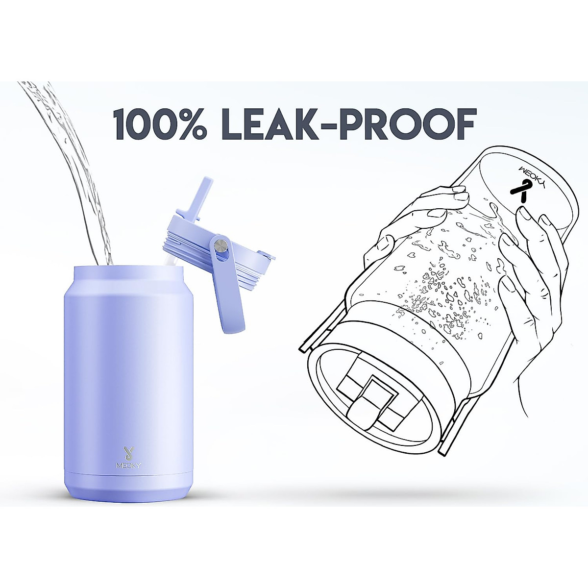 Meoky 50 oz Tumbler with Handle, Stainless Steel Vacuum Insulated Water Bottle, Keeps Cold for 36 Hours, 100% Leak Proof, BPA-free, Non-slip Base (Lilac)