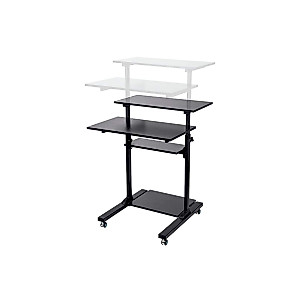 Monoprice Height Adjustable PC Workstation Cart - for Seated or Standing Position, with 28 Inch Table Top,Two Additional Accessory Shelves, Ideal for Work and Home, Black, Keyboard+ Monitor
