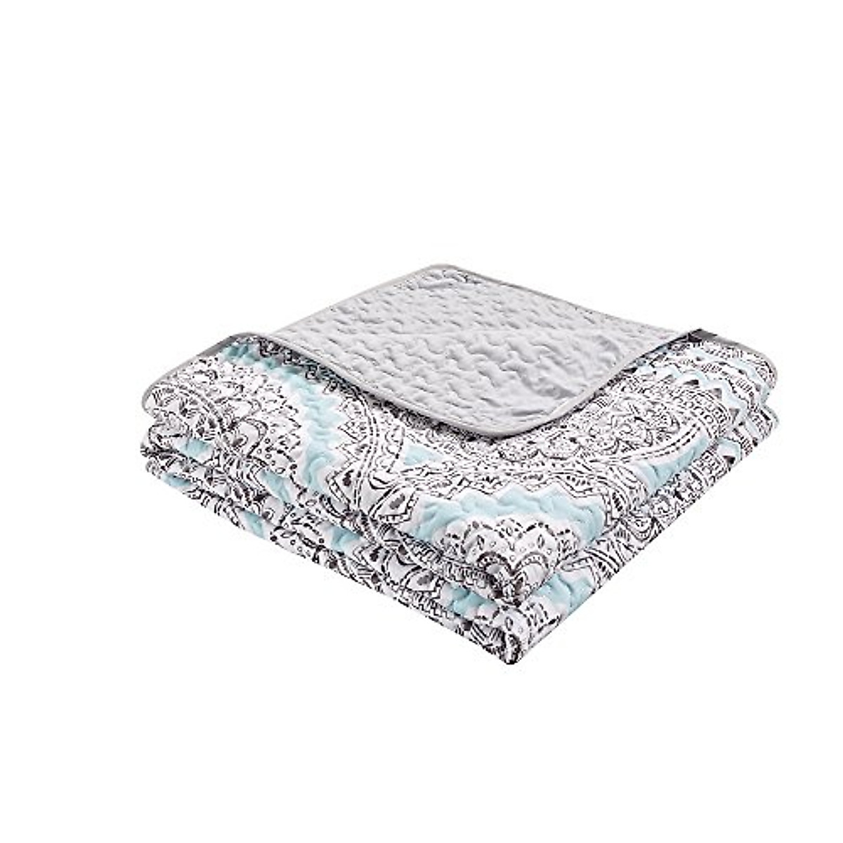 Comfort Spaces Reversible Quilt Set - Vermicelli Stitching Bohemian Design, All Season, Lightweight, Coverlet Bedspread Bedding, Shams, Twin/Twin XL(66"x90") Adele Aqua Medallion 2 Piece