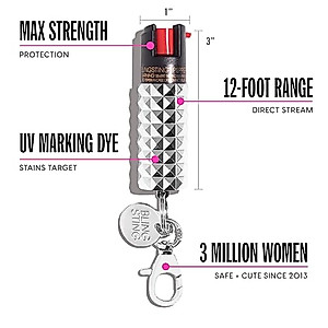 BLINGSTING Pepper Spray - Professional Grade, Maximum Strength with 1.4 Major Capsaicinoids & 12ft Effective Range - Silver, 1 Count
