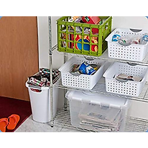 Sterilite Large Ultra Plastic Basket with Handles, 6 Count, and Medium Ultra Plastic Basket with Handles, 12 Count Storage Solution System for Home
