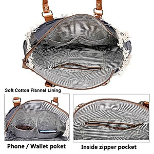 Upcycled Canvas & Leather Shoulder Bag Tote Crossbody Purse Leather Tote Bag Classic Canvas Tote (style 2)