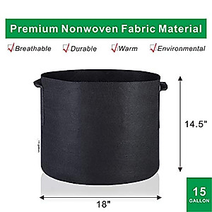 Hongruilite 1 2 3 5 7 10 15 20 25 Gallon 6/12/24-Pack Planting Grow Bags Black Fabric Grow Pots Bags for Hydroponic Indoor Plant Growing (15 Gallon w/Handles(12-Pack))