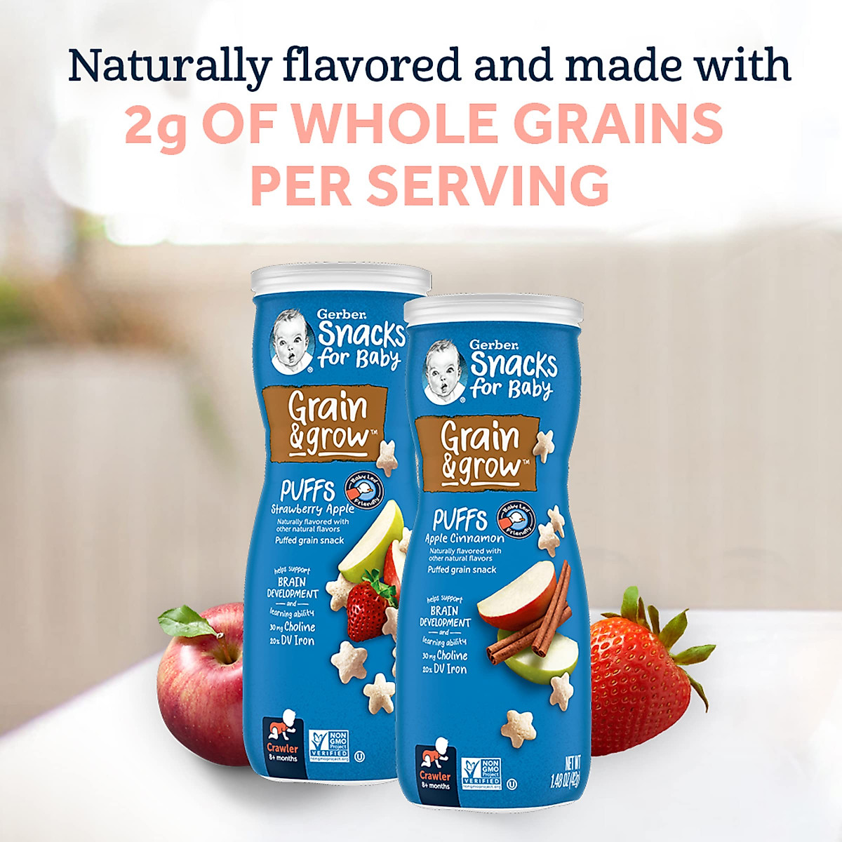 Gerber Graduates Puffs Cereal Snack, Banana and Strawberry Apple, 6 Count