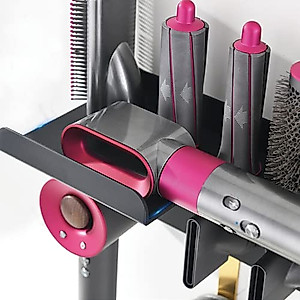 Wall Mount Holder Compatible with Dyson Airwrap Styler, No Punching Installation, 2 in 1 Organizer Storage Shelf Fits Curling Iron Wand Barrels Brushes Diffuser Nozzles for Home Bedroom Bathroom