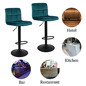 DUHOME Large Size Bar Chairs Set of 2,Adjustable Barstools Seat Made of Velvet Suitable for Restaurants Kitchens Living Rooms Diningroom Entertainment Rooms Offices Cafes Atrovirens
