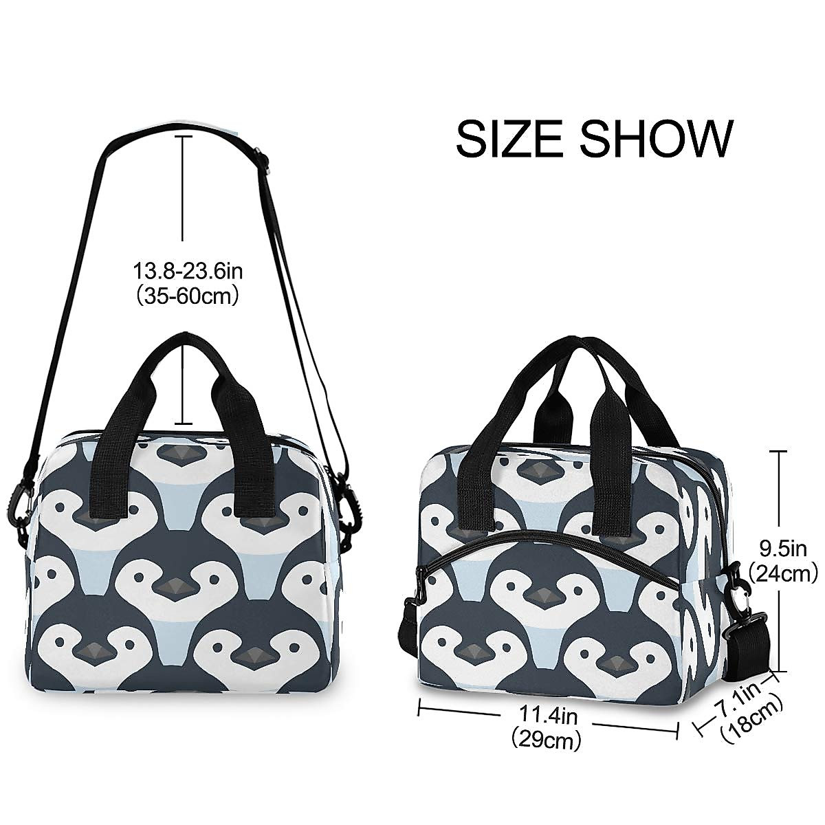 Cute Animal Penguin Pattern Lunch Bags for Women Insulated Reusable Lunch Tote Holder Lunch Cooler Bag Lunch Box with Shoulder Strap for Men Kid Girl