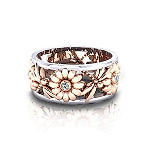 Wenbin Silver Rings Daisy White Sapphire Silver Rings Women's Elegant Sunflower Dragonfly Hollow Finger Ring Band Jewelry Cubic Zirconia Ring Size 6-10 (US 10)