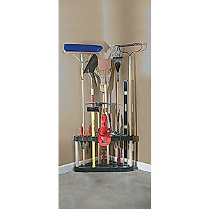 Rubbermaid Storage Shed 5x2 Feet, Sandalwood/Onyx Roof (FG5L1000SDONX), Sandstone & Corner Tool Rack, Tool Organizer, Broom Holder and Garden Tool Organizer