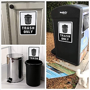 GLOBLELAND 2 Pack Trash Only Sign, 10x7 inches 40 Mil Aluminum Trash Signs Decorative for Indoor or Outdoor, UV Protected Reflective and Waterproof, Black