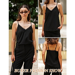 HOTOUCH Womens Tank Tops Spaghetti Strap V Neck Lace Camisole Sleeveless Summer Shirts Black