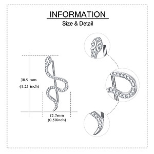 Snake Earrings 925 Sterling Silver Ear Crawler Climber Cuffs Earrings JewelryJewelry for Women