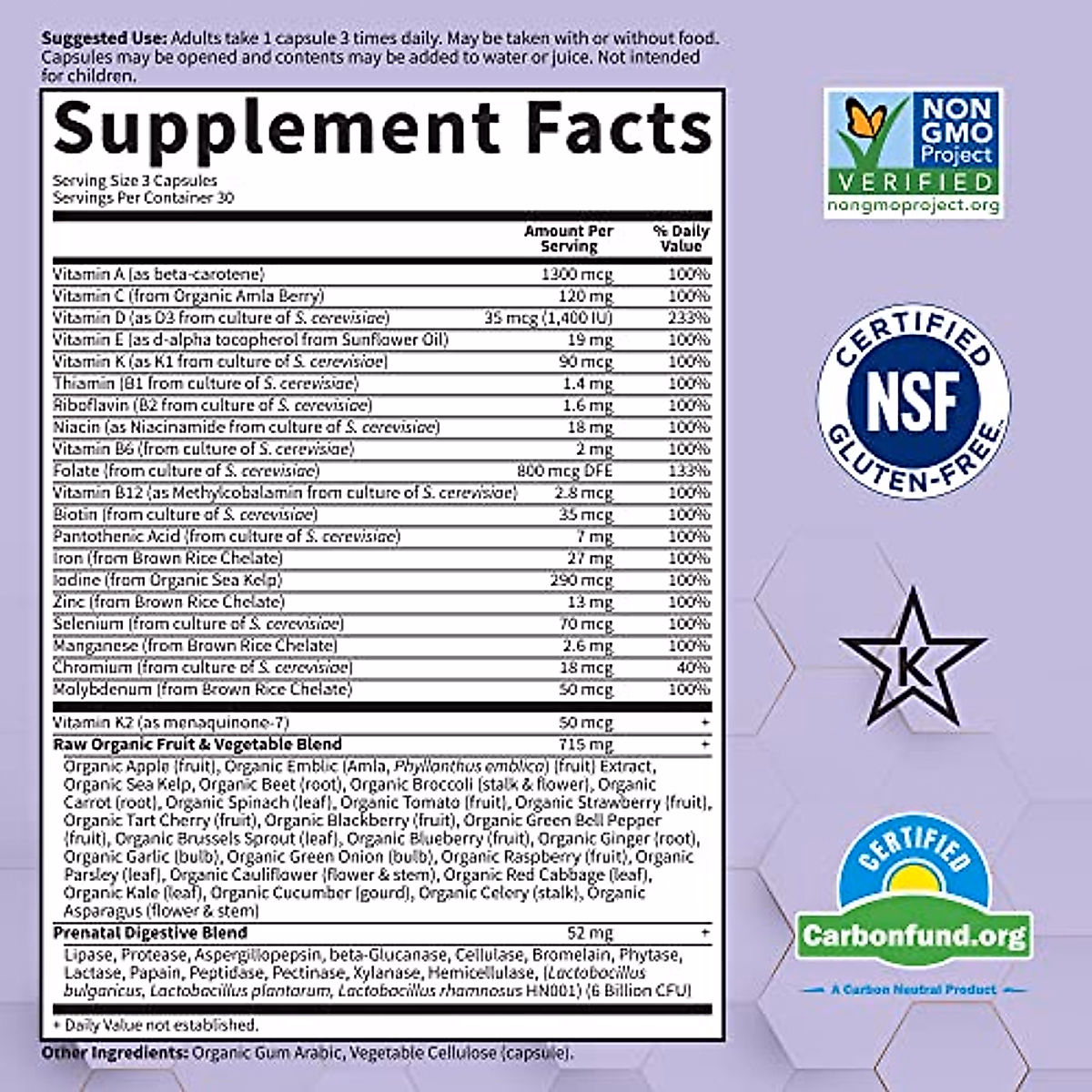 Garden of Life Prenatal Multivitamin for Women with Iron, Folate & Vitamin C and D3 for Neural Development & Probiotics for Immune Support – Vitamin Code – Non-GMO, Gluten-Free, Kosher, 30 Day Supply