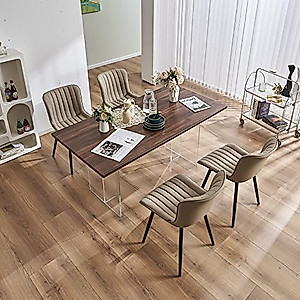 YOUNUOKE Dining Chairs Set of 2 Upholstered Mid Century Modern Lounge Chair Armless Faux Leather Makeup Chairs with Padded Backs Metal Legs Adjustable Feet for Kitchen Living Room Bedroom Khaki