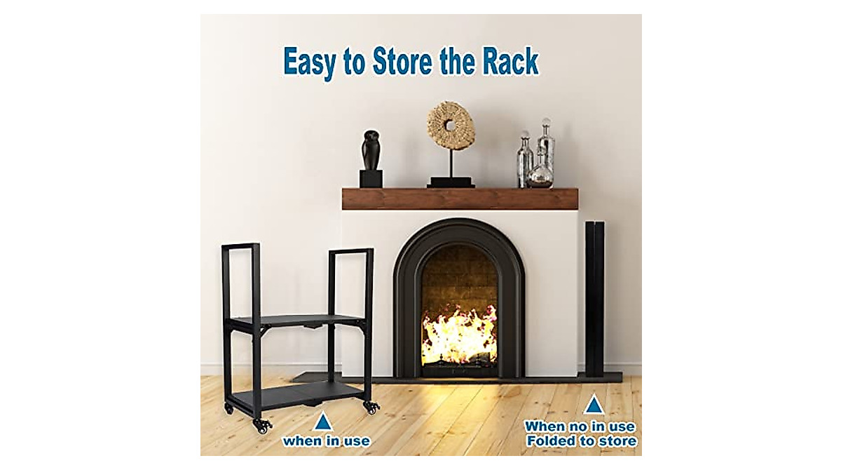 Luffioner 2 Tiers Rolling Firewood Rack,Foldable Firewood Log Storage ...