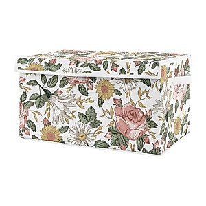 Sweet Jojo Designs Vintage Floral Boho Girl Small Fabric Toy Bin Storage Box Chest For Baby Nursery or Kids Room - Blush Pink, Yellow and Green Shabby Chic Rose Flower Farmhouse