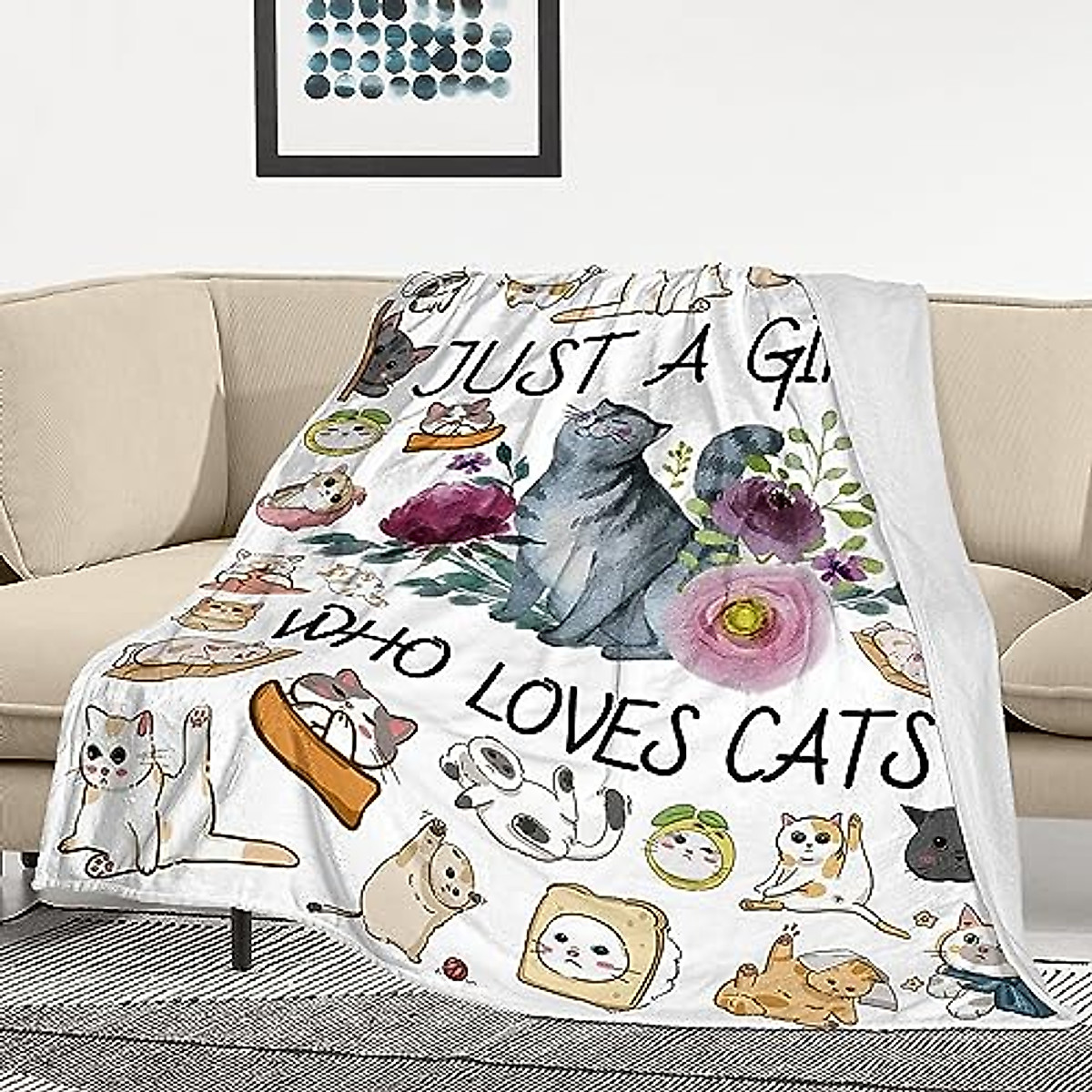 Cat Blanket Ultra Soft Flannel Throw Blanket Just a Girl Who Loves cat Blankets Cat Gifts for Cat Lovers Cozy Lightweight Blankets for Women Kids Adults 50"X 40"