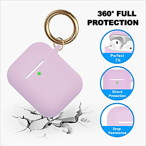 MOLOPPO AirPods Case Cover, Soft Silicone Protective Cover with Keychain for Women Men Compatible with Apple AirPods 2nd 1st Generation Charging Case, Front LED Visible- Pink Purple