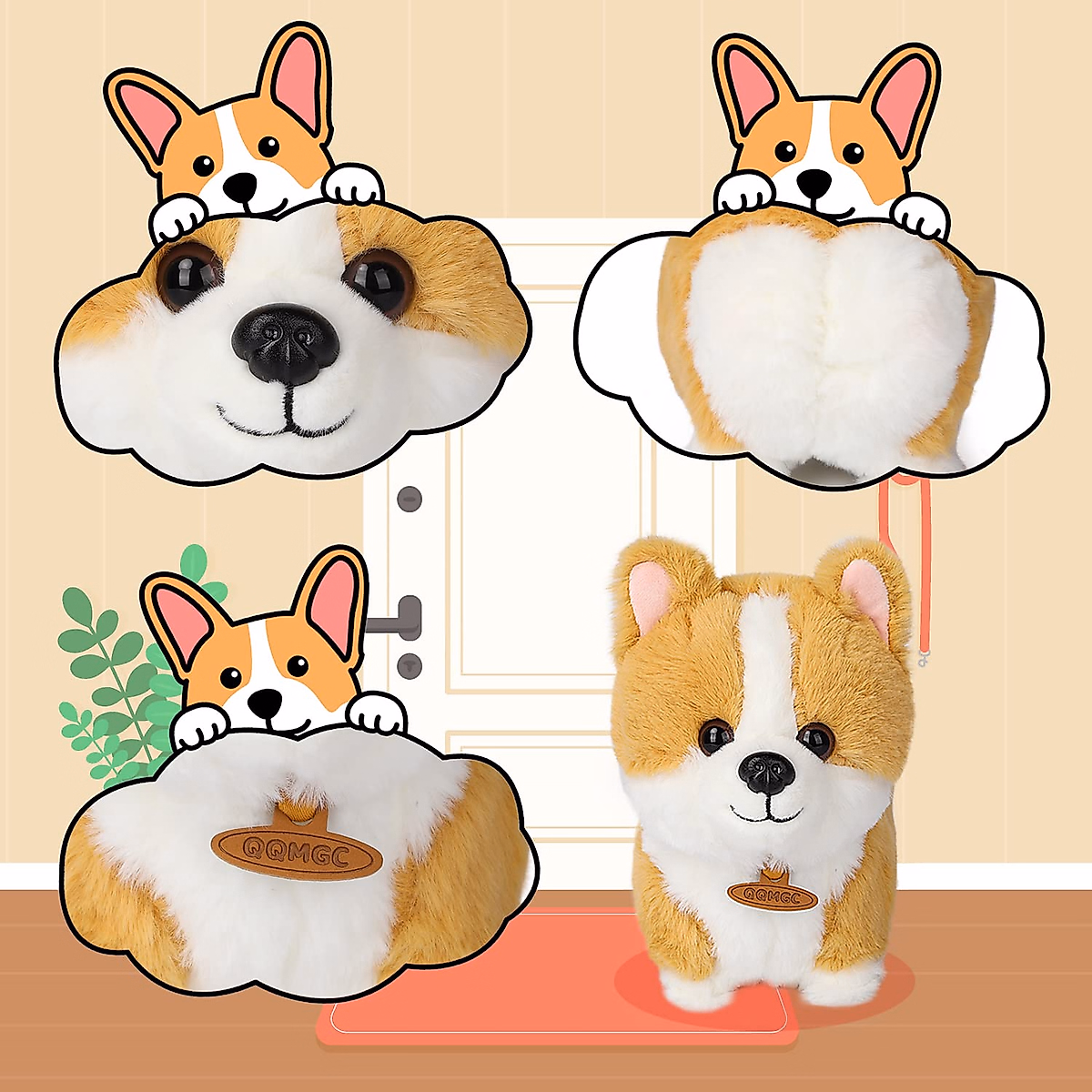 FITNISSFTW Plush Toy, Stuffed Animal Throw Plushie Pillow Doll, Soft Black and White Fluffy Friend Hugging Cushion - Cute Present for Every Age & Occasion (Corgi)