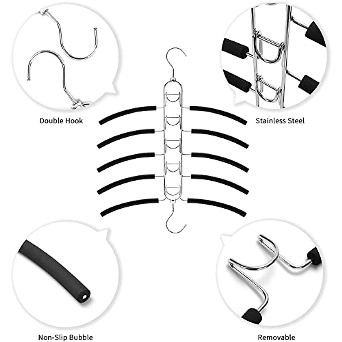 Clothes Hangers Space Saving Coat Hangers, Homa Jia Non Slip Blouse Hangers Heavy Duty Foldable Stainless Steel Sweater Shirt Hanger Multilayer Closet Storage Organizer