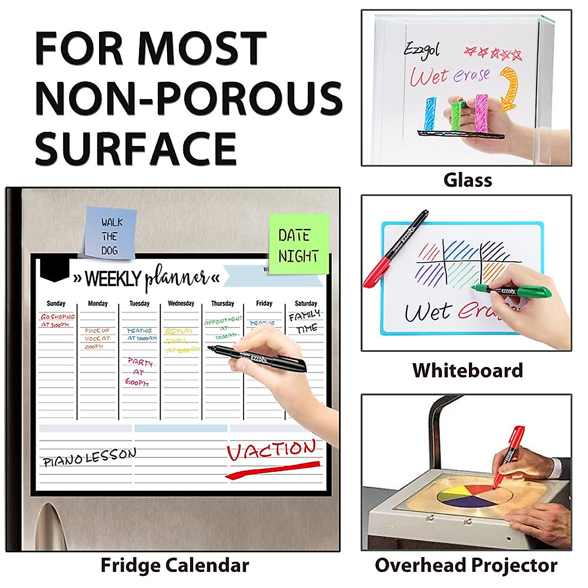Wet Erase Markers, EZZGOL 12 Colors Bullet Tip Wine Glass Markers, Overhead Transparency Smudge-Free Markers For Dry Erase Whiteboards Schedule Glass and Any Kind of Wet Erase Surface, Wipe with Water