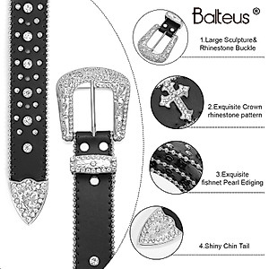 Women Men Rhinestone Belt,Fashion Western Cowgirl Cowboy Bling Studded Cross Leather Belt Diamond Belt for Jeans Dress,Black,S,