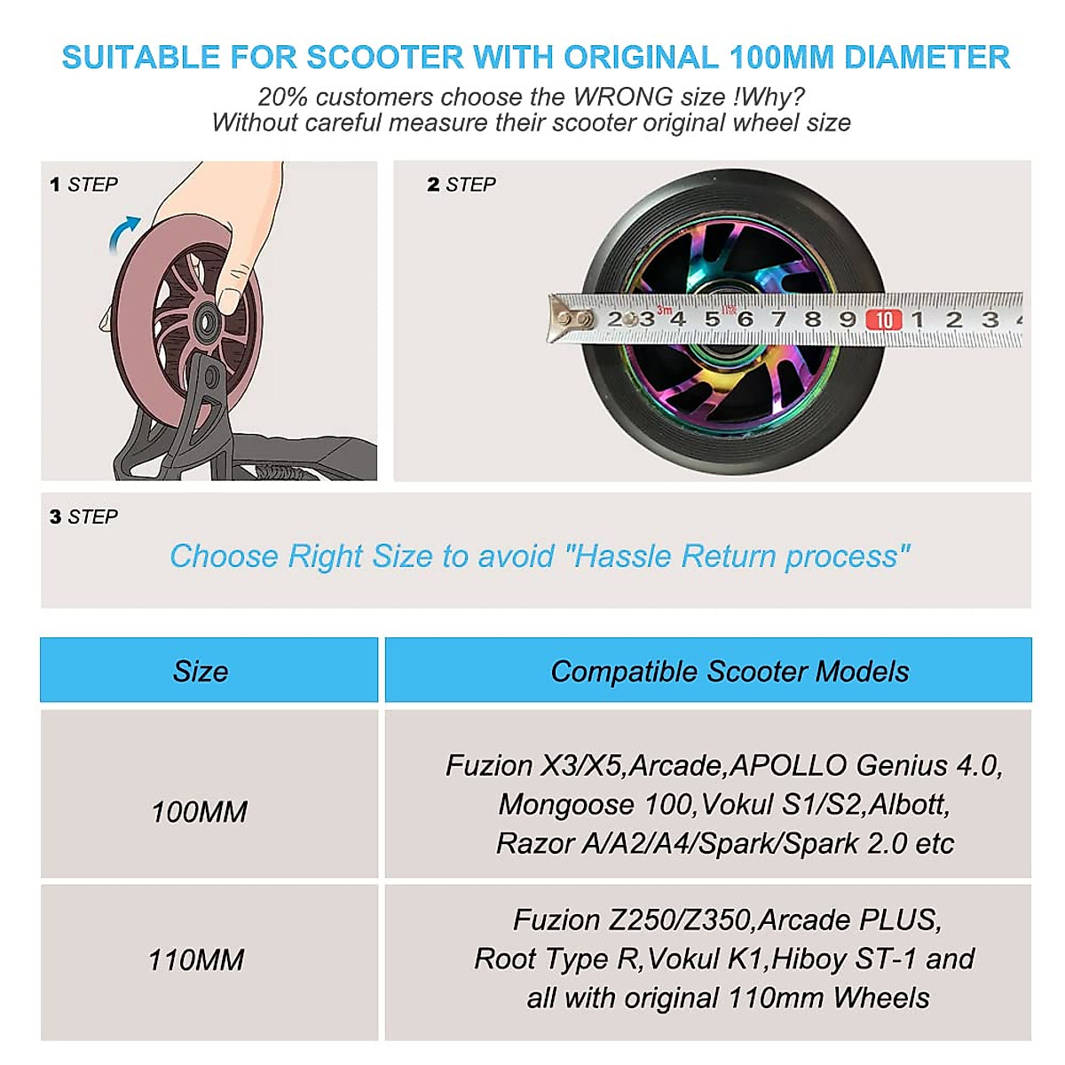 100mm Scooter Wheels - Pro Scooter Wheels 100mm Pair - Neo Oil Slick 100mm Metal Scooter Wheels Replacement - Pro Scooter Wheels 100mm - Bearings Installed - Scooter Wheels for Kids