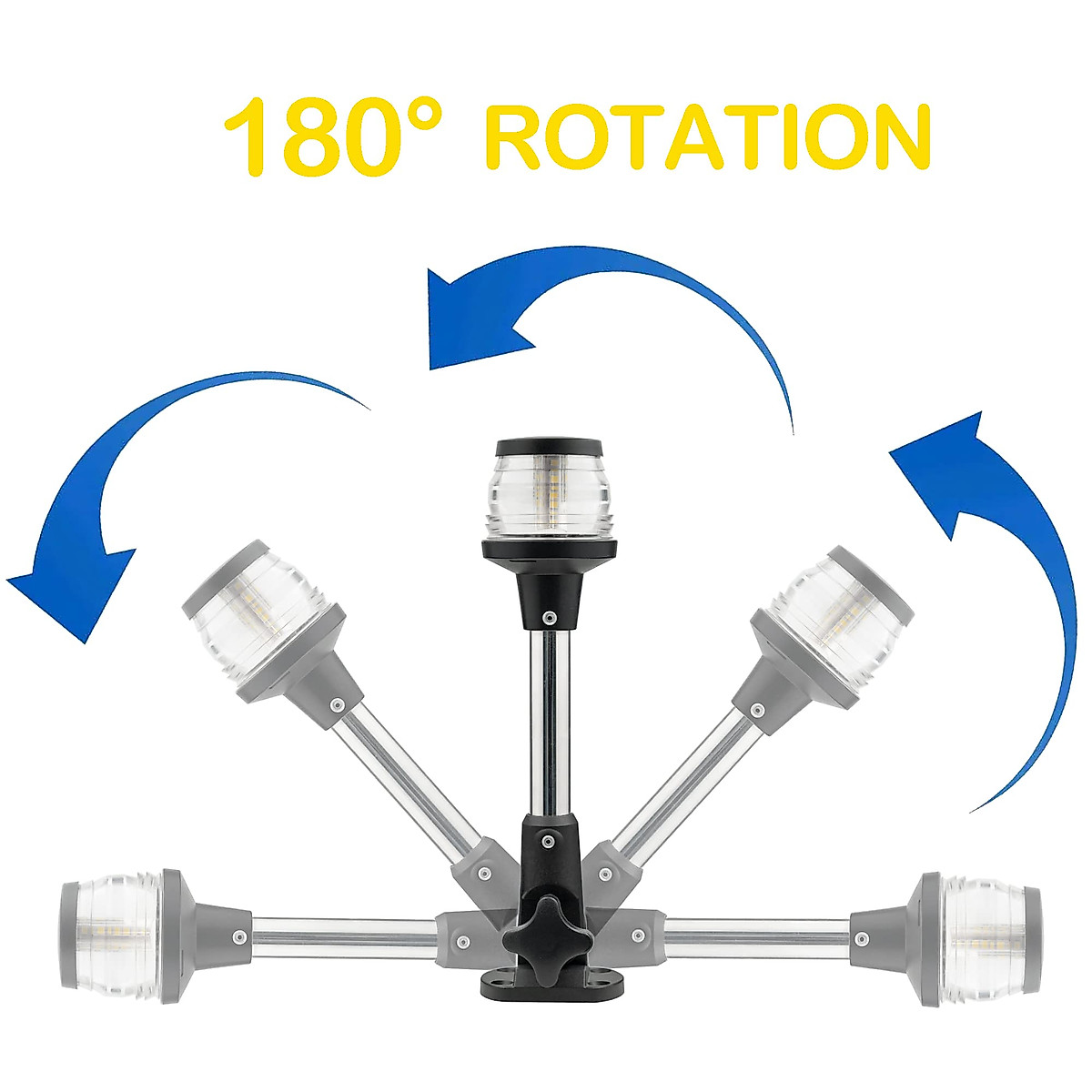 MARINE SYSTEM Made 3-NM LED Fold Down Boat Stern Light All Round 360° Boat Anchor Light for Pontoon and Fishing Boat, 9”, 12-24V