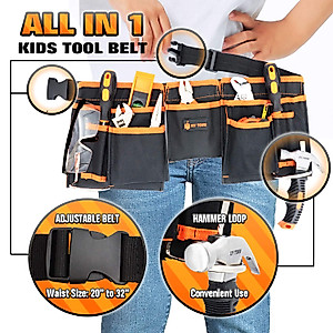 JoyTown Kids Real Tool Set - Junior Steel Forged Tool Kit for Children with Real Hand Tools, Kids Tool Belt, Portable Tool Bag, Perfect Learning Tools for Home DIY (Orange & Black)