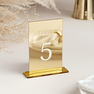 JINMURY 5x7 Inch Glod Acrylic blank Sign with Stand | 10 Pack Blank Glod Acrylic Table Signs and Base for DIY Wedding Table Numbers, Wedding Signage, Events& Parties