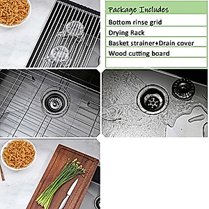 28 Inch Matte Black Kitchen Sink Undermount, Wesliv 28x19 Inch Undermount Matte Black Kitchen Sink 16 Gauge Deep Large Single Bowl Kitchen Sink with Cutting Board & Bottom Rinse Grid