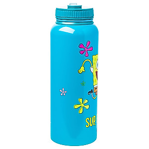 Silver Buffalo Spongebob Sup Fishes Stainless Steel Water Bottle With Twist Lid, 42 Ounces